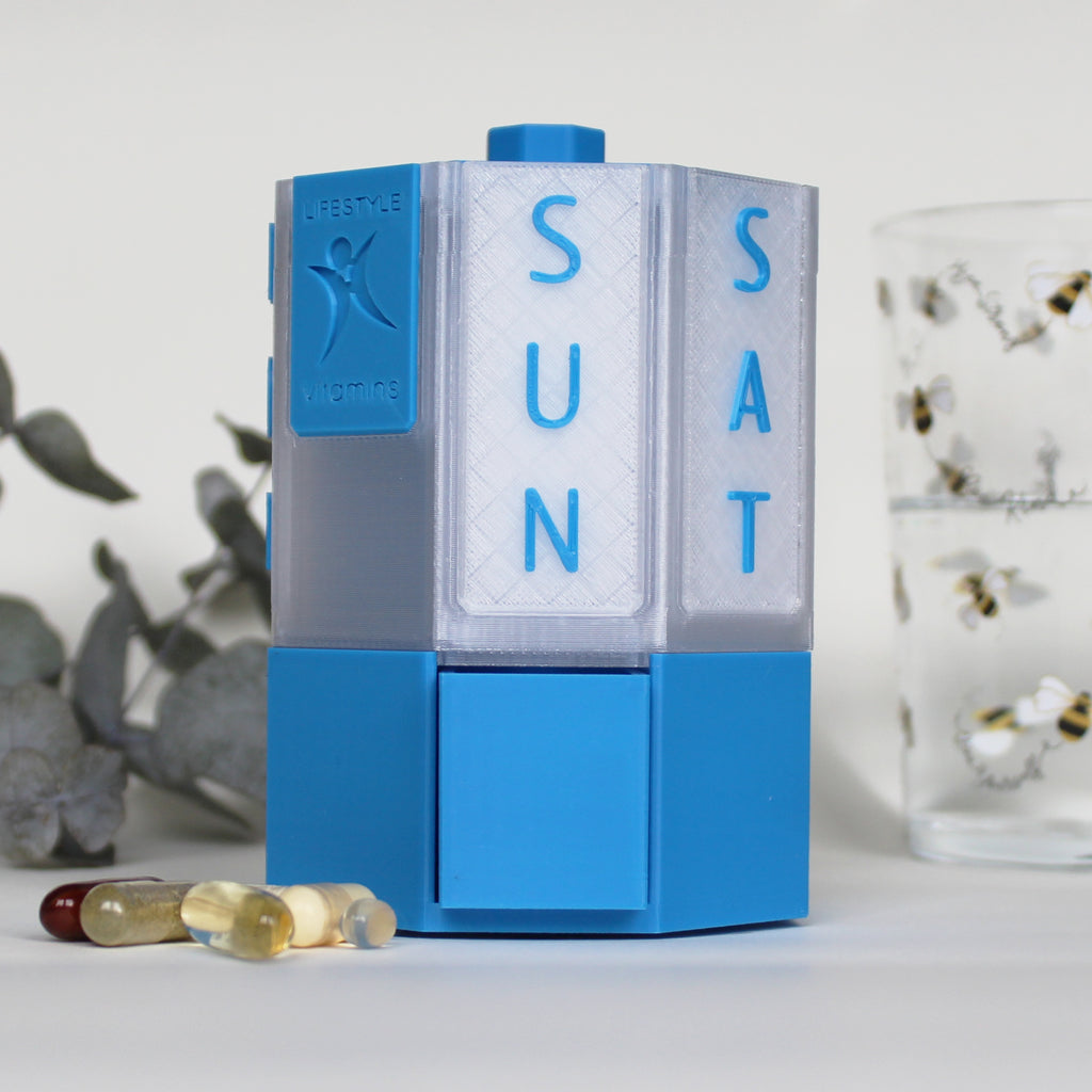 Weekly Rotating Vitamin Dispenser with Box and Lid – Lake Blue ...