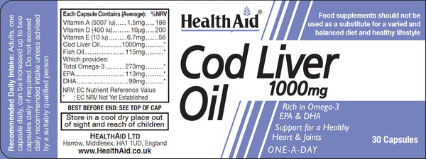 Health Aid Cod Liver Oil 1000mg 30's